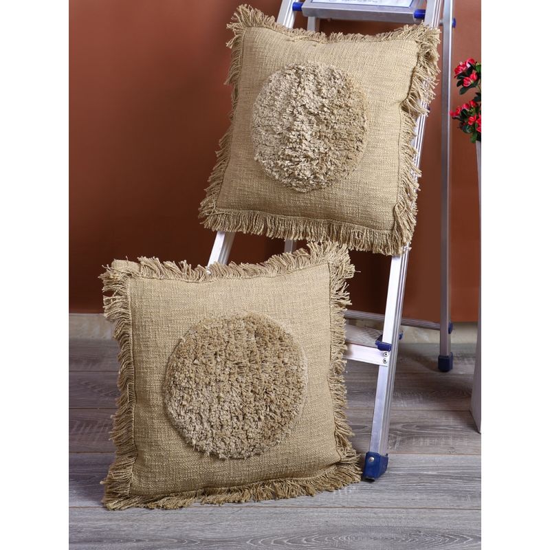 Buy eyda Khaki Color Designer Cushion Cover Set Of 2-18X18 Inch Online