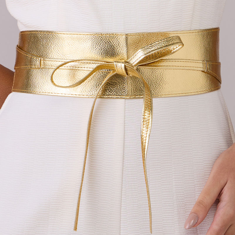 Buy Pipa Bella by Nykaa Fashion Gold Textured Broad Tie Up Waist Belt ...
