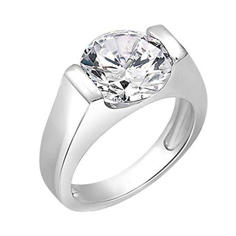 Buy Peora Sterling Silver Rhodium Plated Cubic Zircon Solitaire Faux ...