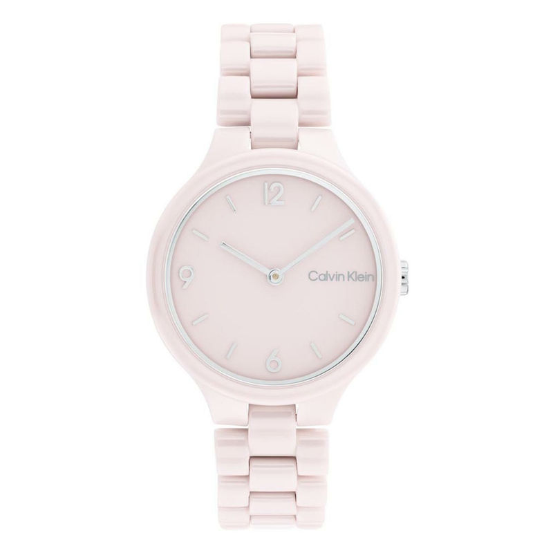 Buy Calvin Klein Linked Bracelet Ceramic Quartz Pink Round Dial Womens ...