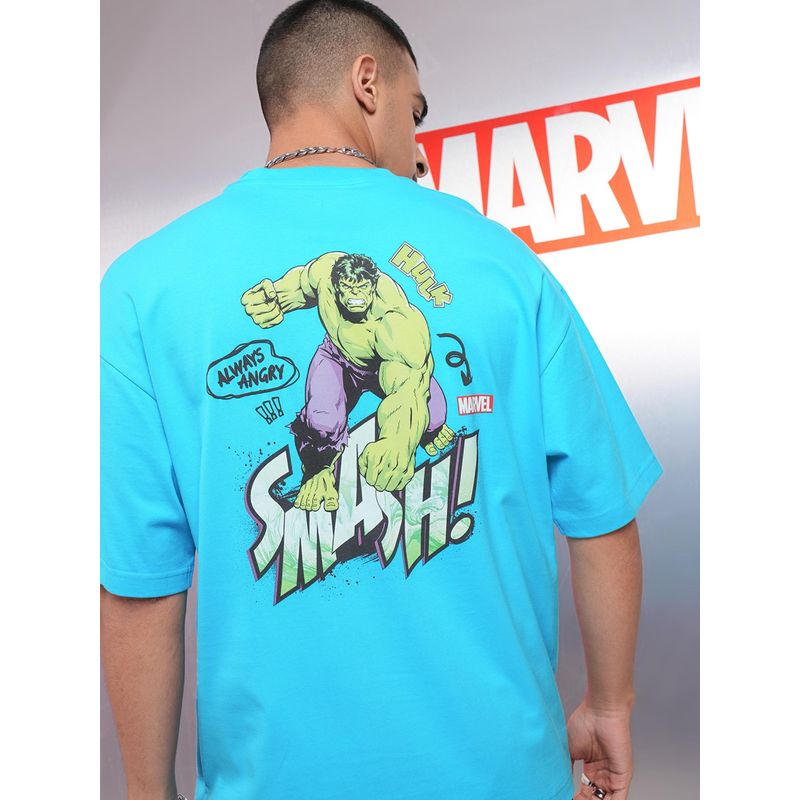 Buy HIGHLANDER Men Hulk Turquoise Blue Crew Neck Oversized Drop ...