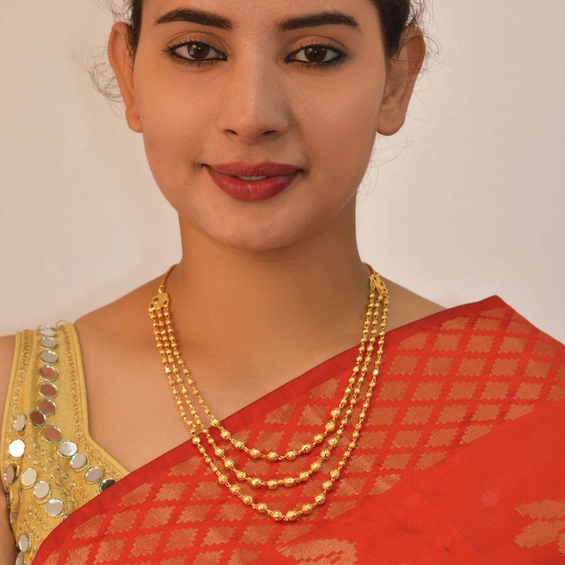 Buy Niscka Traditional 18K Gold Plated Three Layered Matar Mala ...