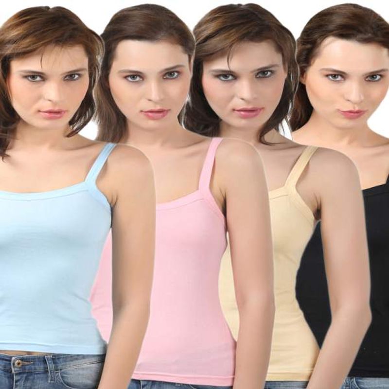 Bodycare Regular Square Neck Camisole In Sky-Pink-Skin-Black Color (Pack Of 4) (M): Buy Bodycare ...