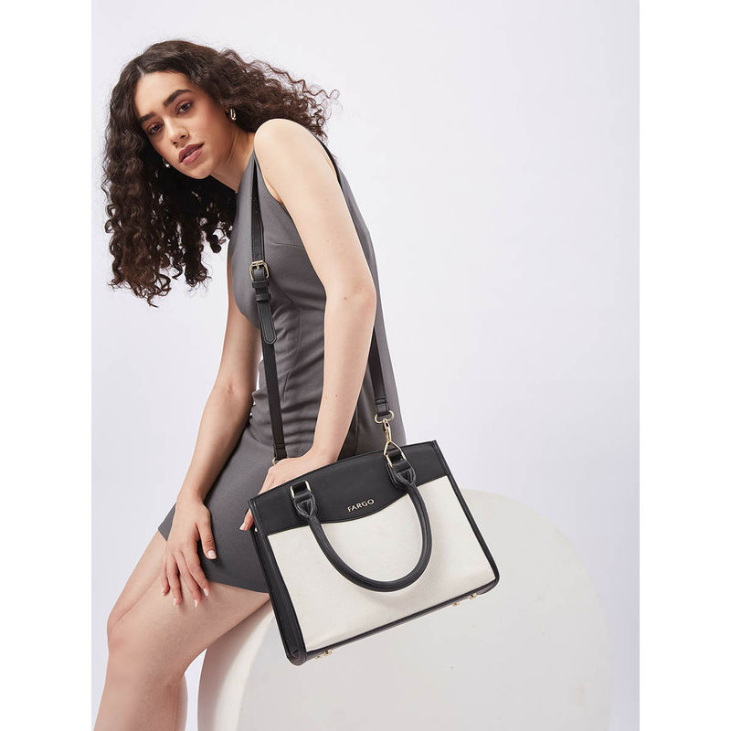 Buy FARGO Emma Black Canvas Handbag with Detachable Strap (S) Online