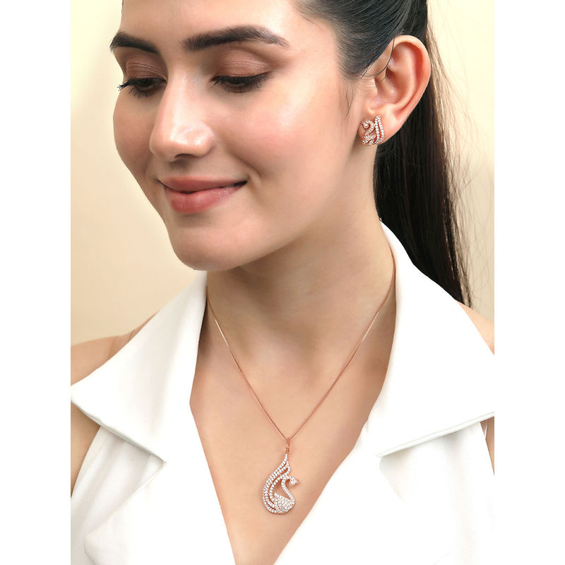 Buy Zavya Graceful Swan Rose Gold Plated 925 Sterling Silver Jewellery ...