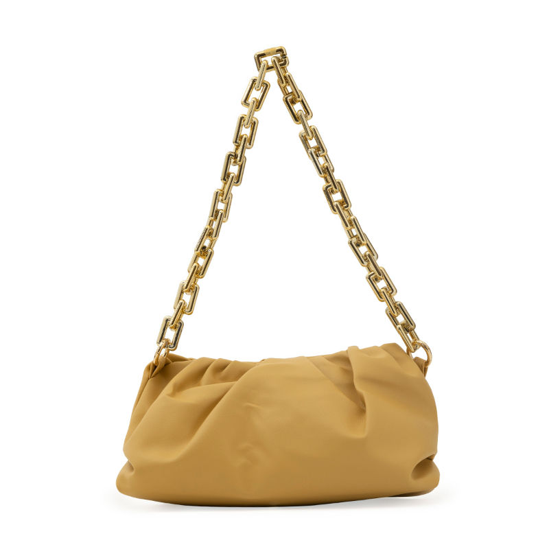 Buy NUFA Ruched Gold Chain Mustard Shoulder Bag Online