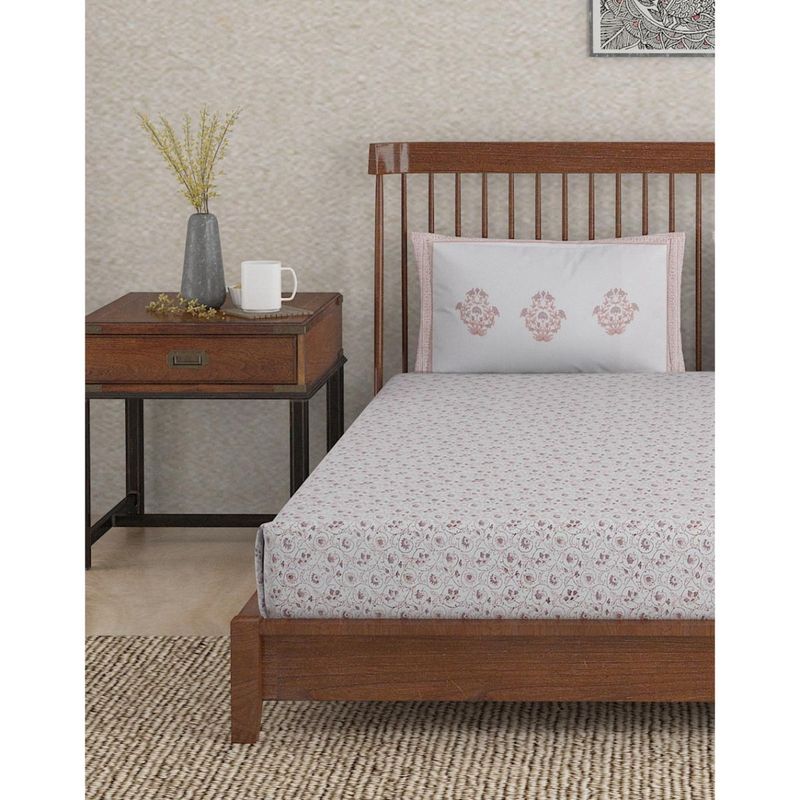 Buy Fabindia White Cotton Januja King Bed Sheet With 2 Pillow Covers Online