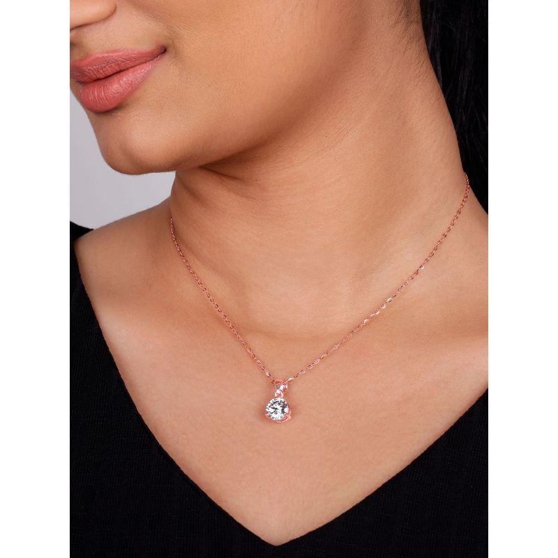 Buy GIVA Sterling Silver Rose Gold Classic Zircon Pendant With Link ...