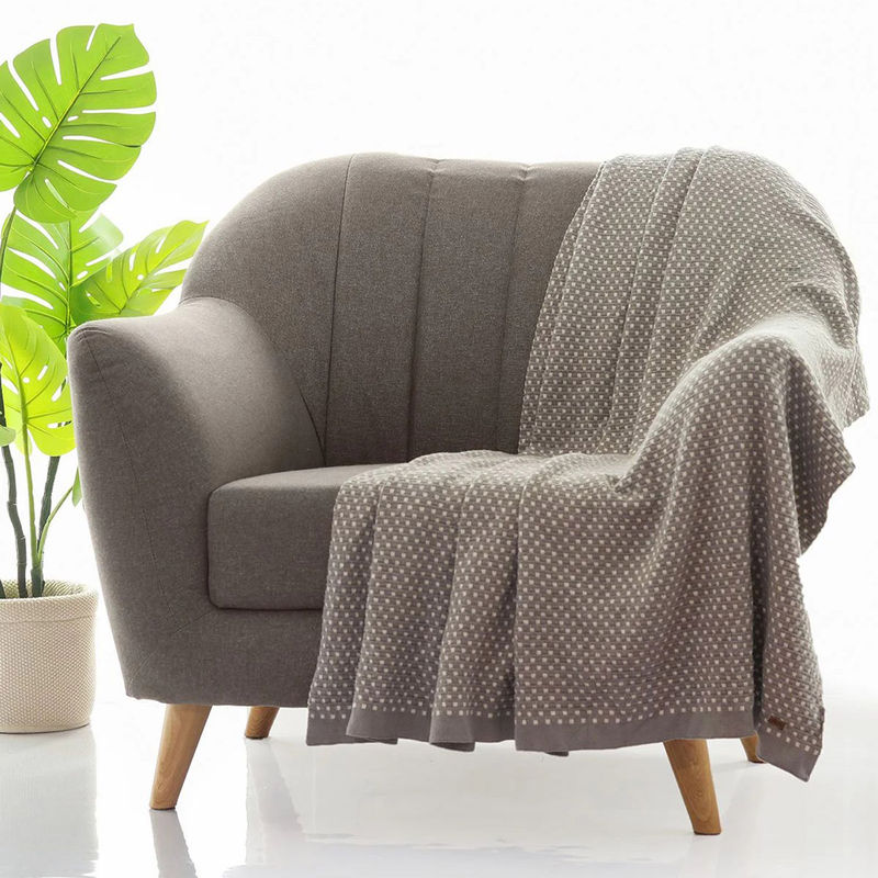 Buy PLUCHI Tiny Check Light Grey and Natural Cotton Knitted All Season ...