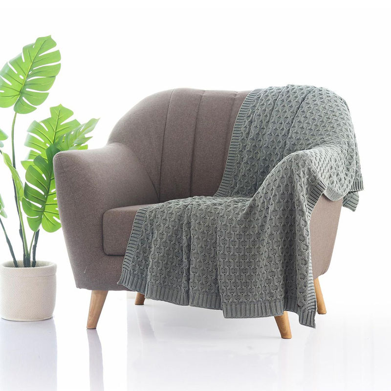 Buy PLUCHI Kelly Knit Medium Grey Cotton Knitted All Season Ac Throw ...