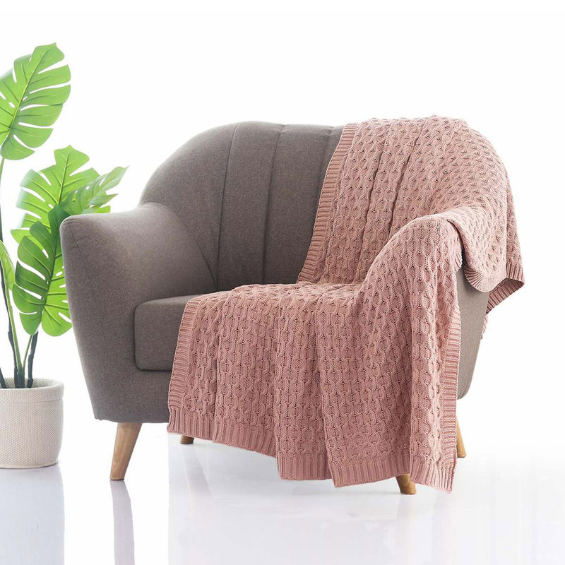 Buy PLUCHI Kelly Knit Pale Pink Cotton Knitted All Season Ac Throw ...