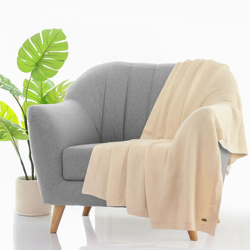 Buy PLUCHI Transfer Knit Natural Cotton Knitted All Season AC Throw ...