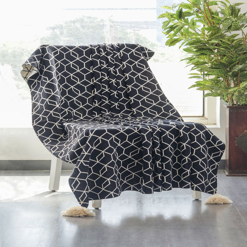 Buy PLUCHI Trellis Black and Natural Pure Cotton Knitted All Season Ac ...