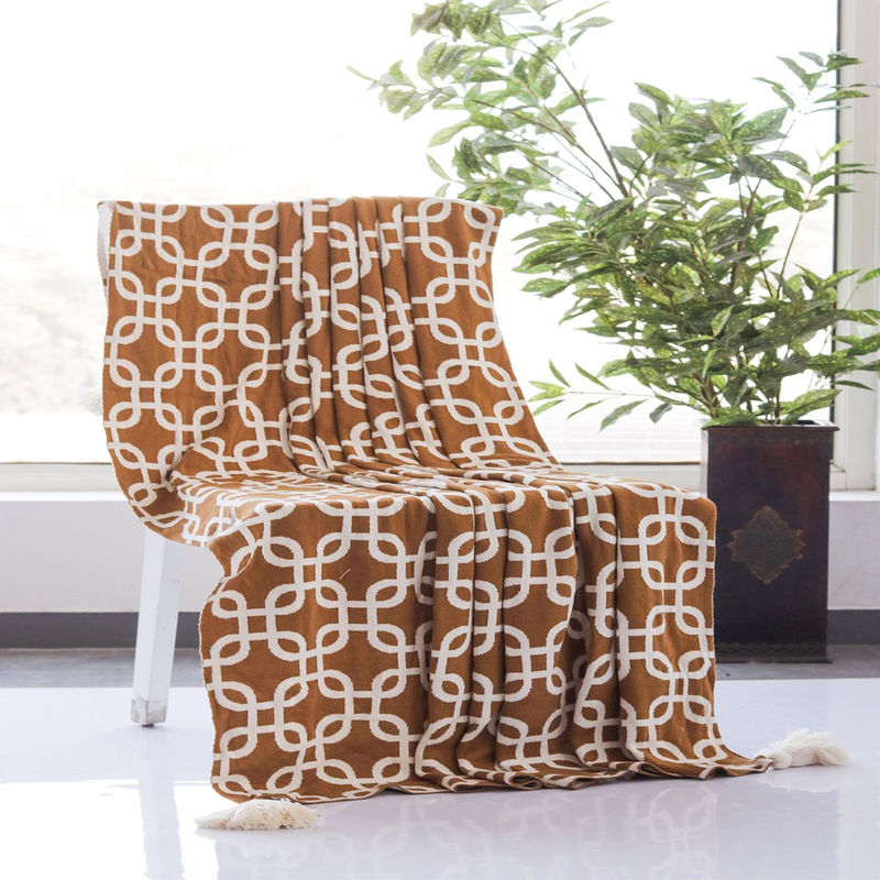 Buy PLUCHI Stroke Bronze and Natural Cotton Knitted All Season AC Throw ...