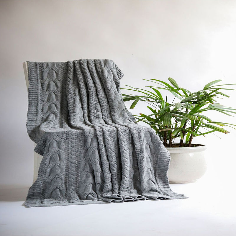 Buy PLUCHI Classical Throw Light Grey Cotton Knitted All Season AC ...