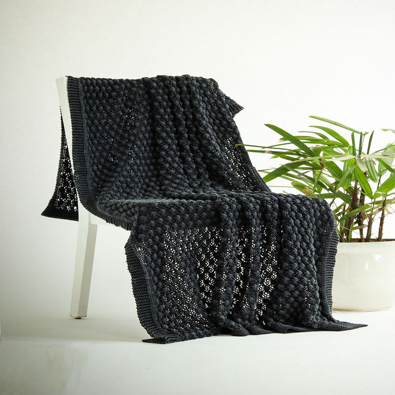 Buy PLUCHI Chunky Popcorn Black Cotton Knitted All Season AC Throw ...