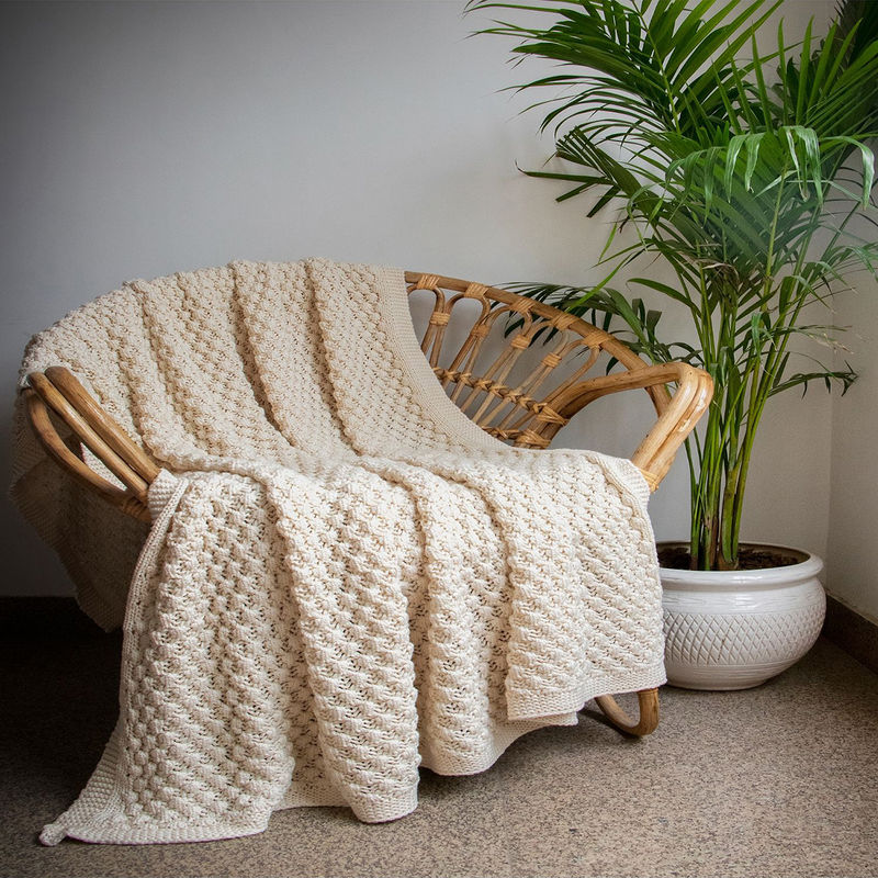 Buy PLUCHI Chunky Popcorn Natural Color Cotton Knitted All Season AC ...