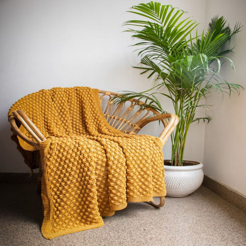 Buy PLUCHI Marigold Popcorn Mustard Cotton Knitted All Season AC Throw ...