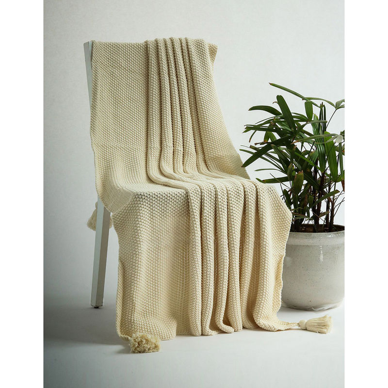 Buy PLUCHI Chunky Seed Stitch Natural Color Cotton Knitted All Season ...