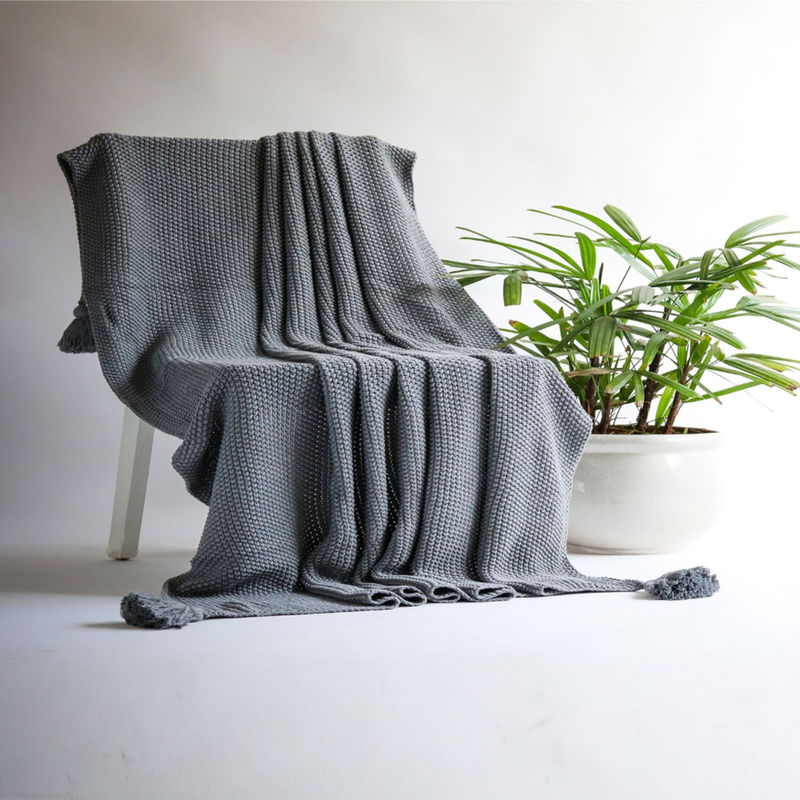 Buy PLUCHI Chunky Seed Stitch Light Grey Cotton Knitted All Season AC ...