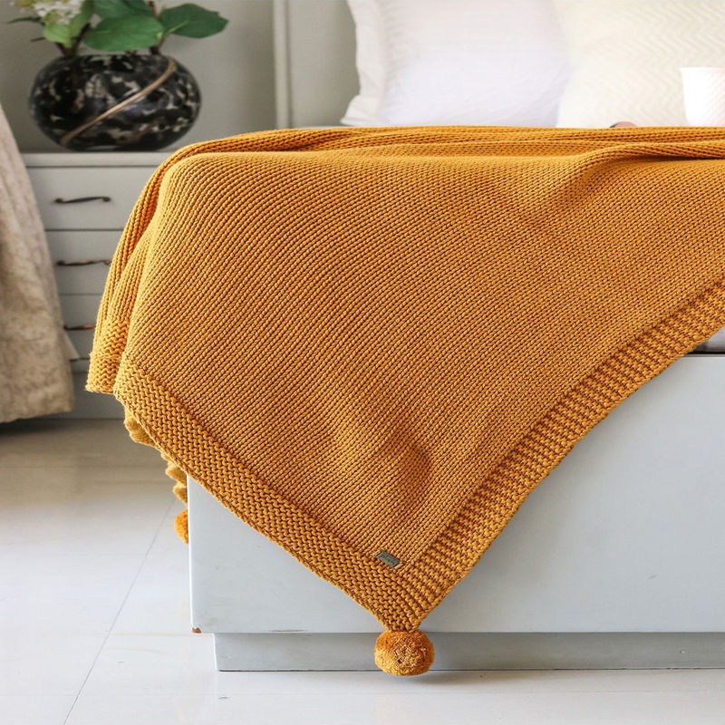 Buy PLUCHI Chunky Jersey Mustard Cotton Knitted All Season AC Throw ...