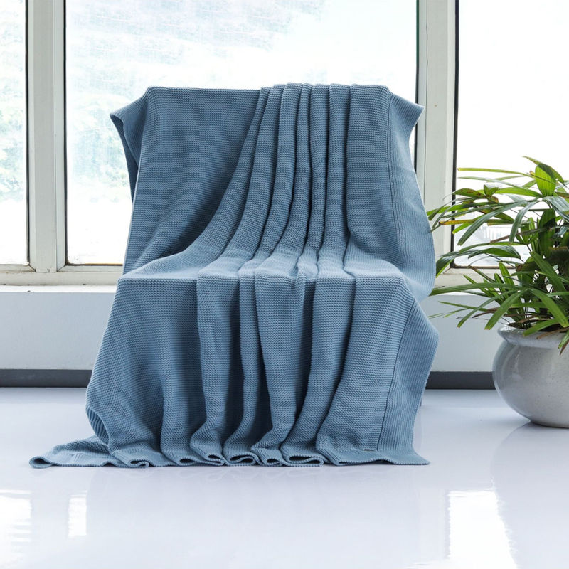 Buy PLUCHI Transfer Knit Light Blue Cotton Knitted All Season AC Throw ...