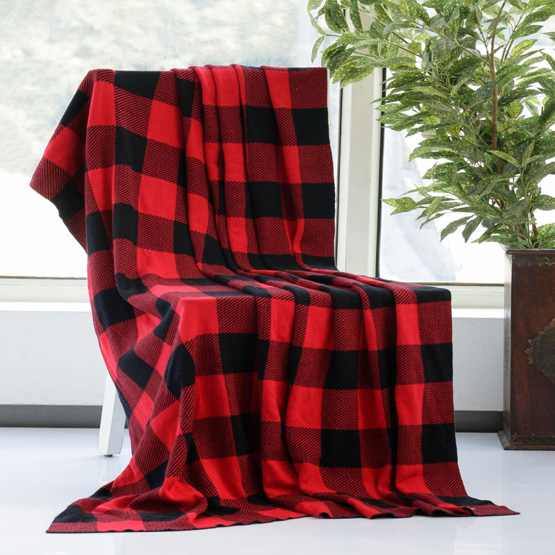 Buy PLUCHI It Checker's Way Red and Black Cotton Knitted All Season AC ...