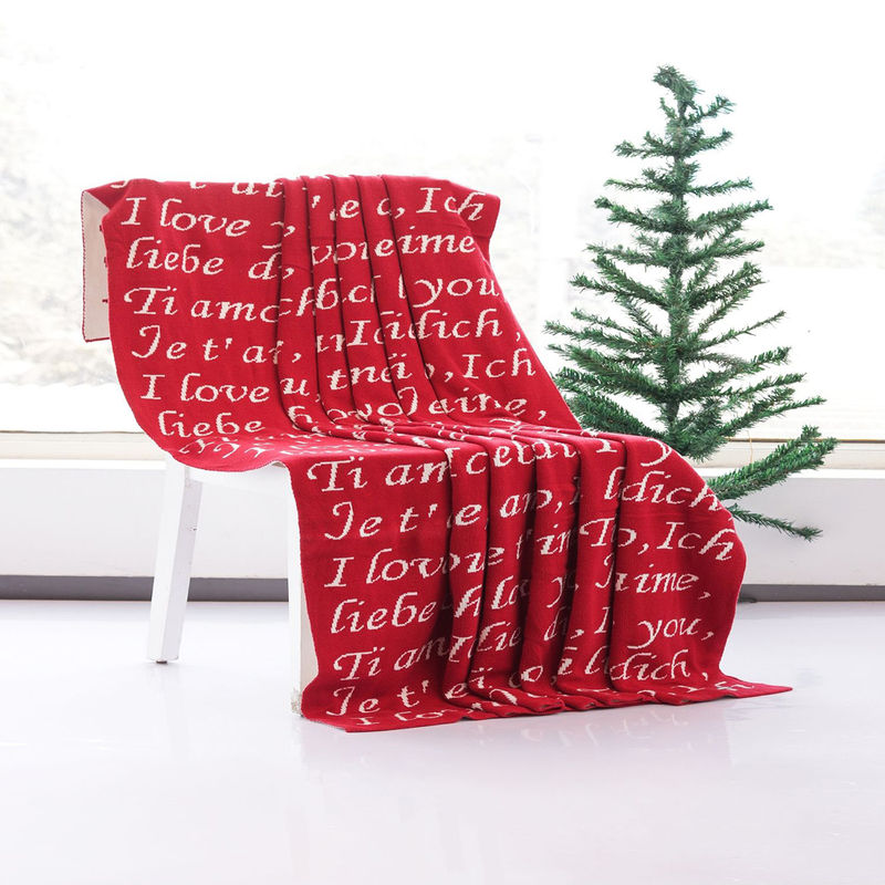 Buy PLUCHI I Love You Red Cotton Knitted All Season AC Throw Blanket Online