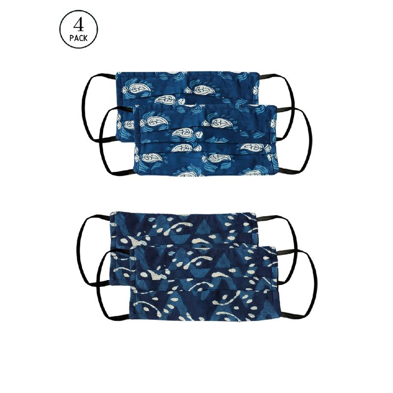 Bellofox 3-Ply Blue Indigo Paisley And Indigo Leaf Cotton Face Mask ...