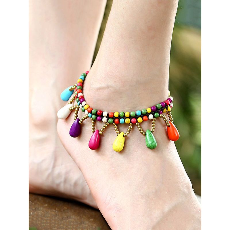 Buy Yellow Chimes Multi-Colored Beaded Bohemian Anklet Online