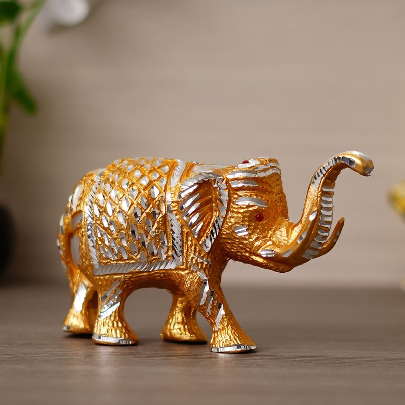 Buy eCraftIndia Golden Elephant Handcrafted Decorative Metal Figurine ...