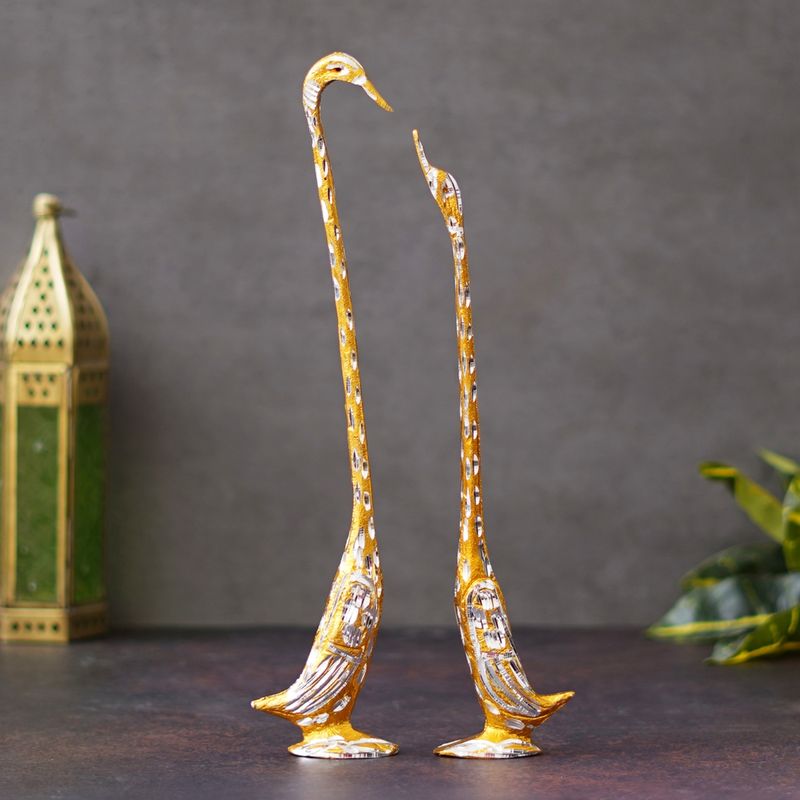 Buy eCraftIndia Golden Metal Handcrafted Kissing Swan Couple Statues ...