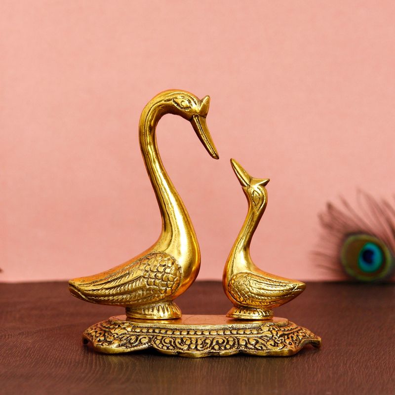 Buy eCraftIndia Golden Metal Handcrafted Loving Swan Couple Statues Online