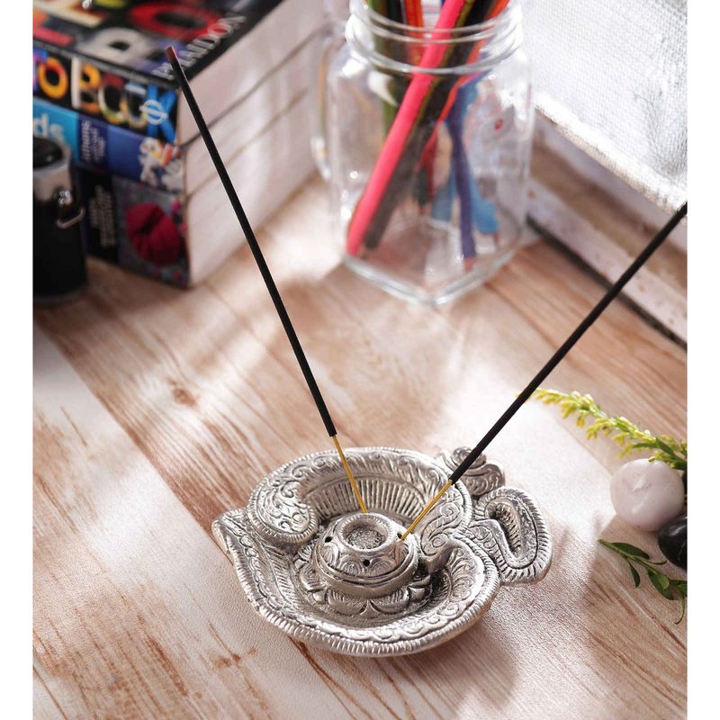 Buy eCraftIndia Silver Metal Om Symbol Incense Stick Holder Online