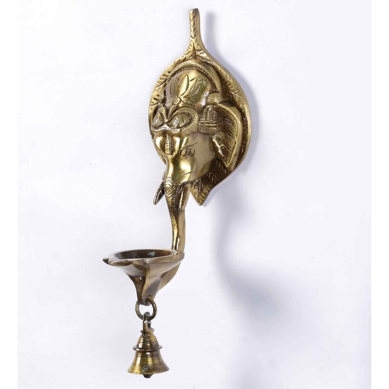 Buy eCraftIndia Brass Wall Hanging Deepak with Bell Online