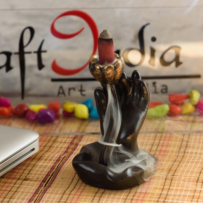 Buy eCraftIndia Resin Flower In Hand Smoke Backflow Cone Incense Holder ...
