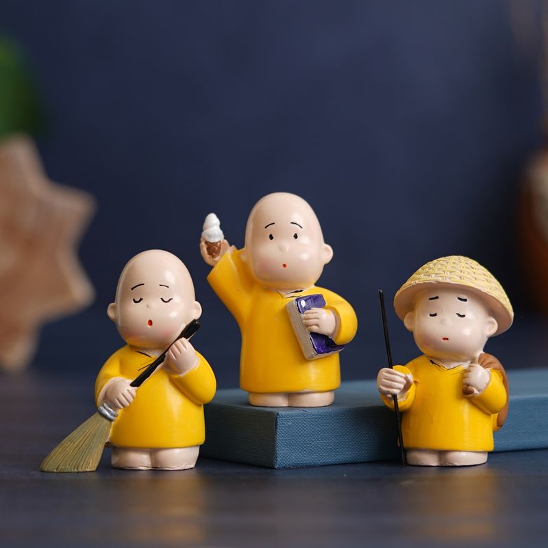 Buy eCraftIndia Resin Yellow Buddha Monk Statues (Set Of 3) Online