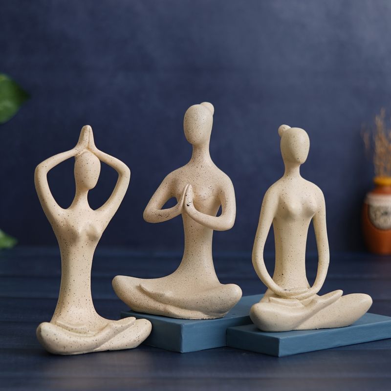 Buy eCraftIndia White Human Doing Yoga Statues (Set Of 3) Online