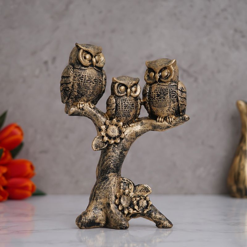 Buy eCraftIndia 3 Bronze Owls Sitting On A Tree Branch Bird Showpiece ...