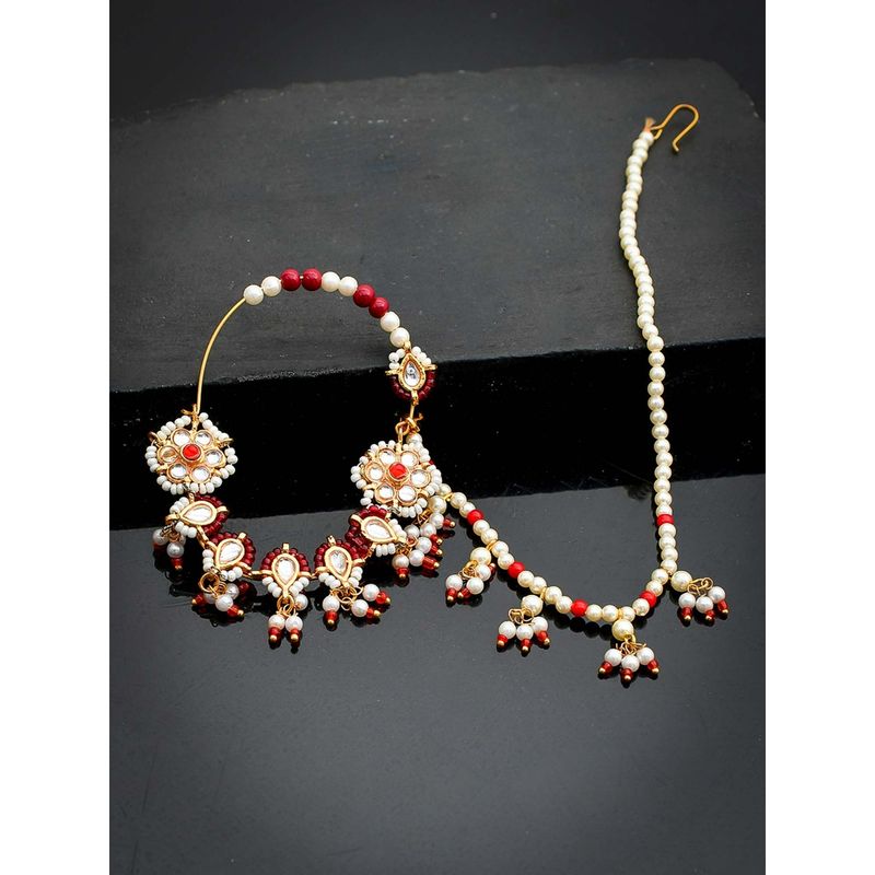 Buy Silvermerc Designs Gold Plated Padma Red Pearl Nose Ring Online