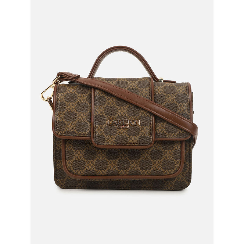 Buy Carlton London Women Brown Monogram Sling Bag with Top Handle Online