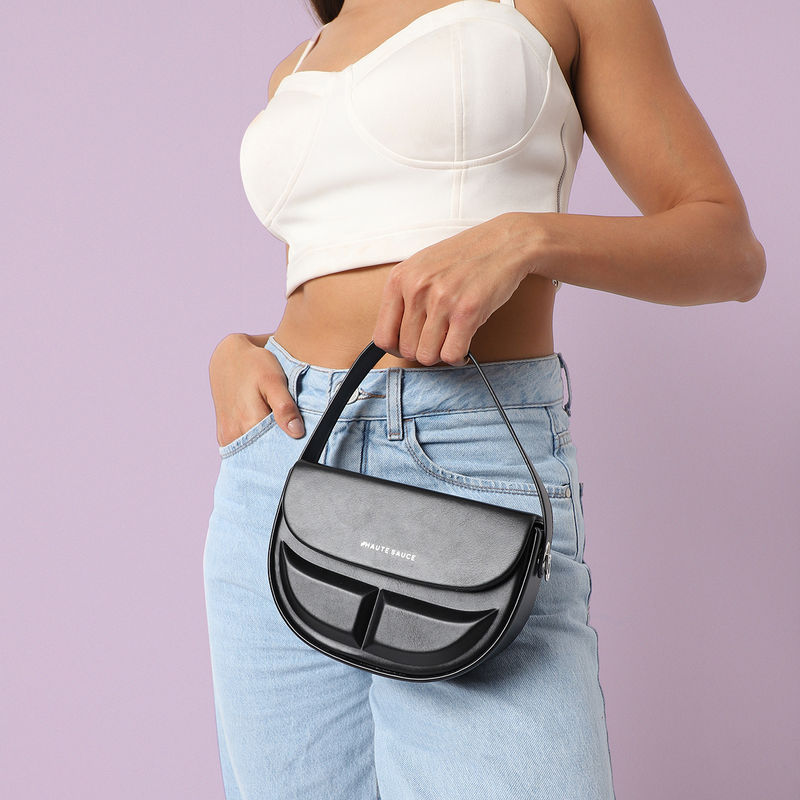 Buy Haute Sauce Structured Curve Handbag - Black Online