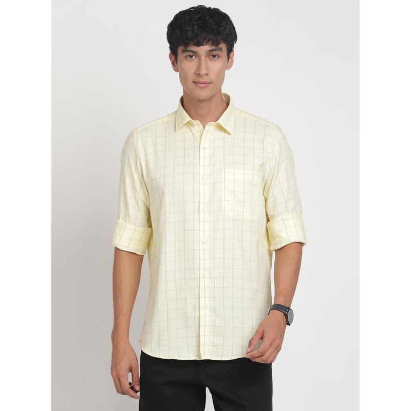 Buy Turtle Men Cotton Slim Fit Light Yellow Checkered Shirt Online