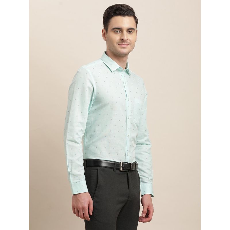 Buy Turtle Men Cotton Linen Regular Fit Green Printed Formal Shirt Online