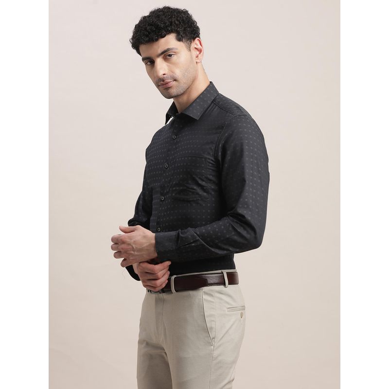 Buy Turtle Men Cotton Slim Fit Black Dobby Print Formal Shirt Online