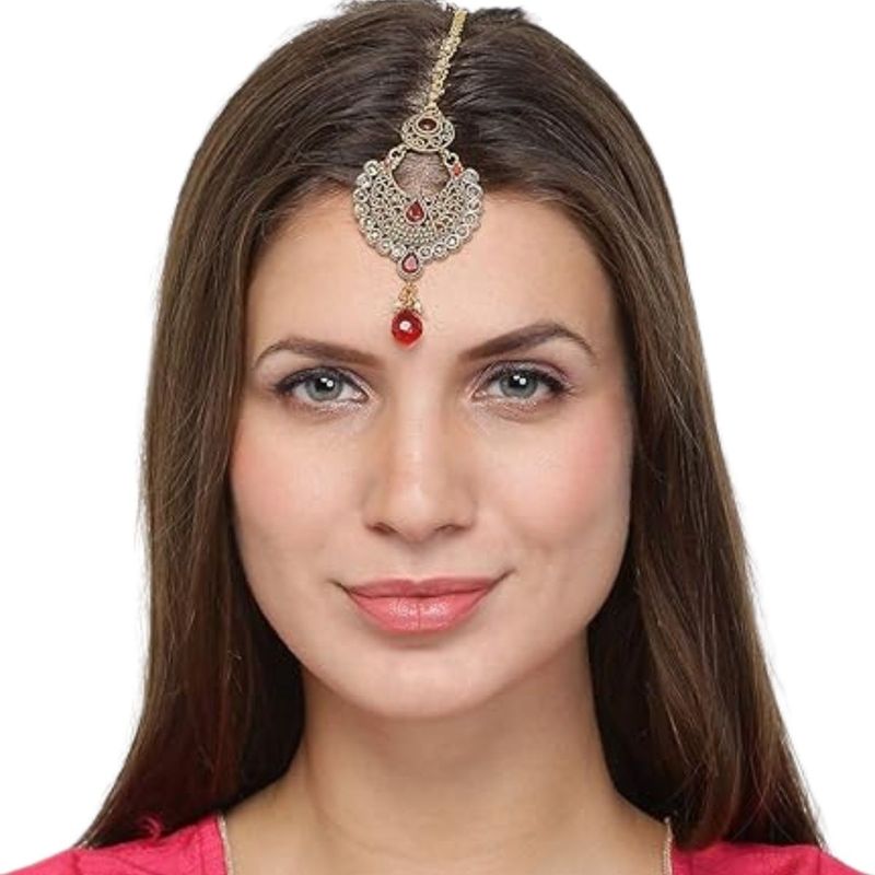 Buy Accessher Traditional Antique Bindiya Style Brass Ethnic Maang Tika ...