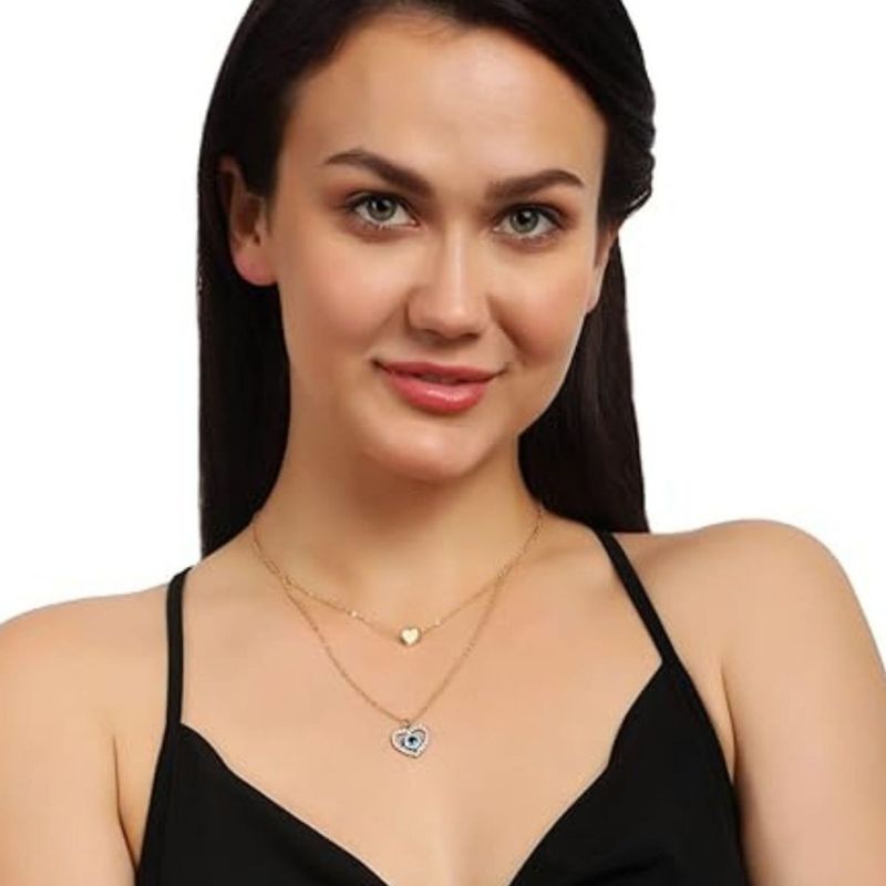 Buy Accessher Gold Plated Rhinestones Heart Design Evil Eye Chain for ...