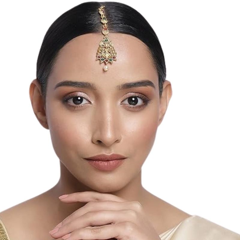 Buy Accessher Gold Plated Temple Tikka Embellished with Ruby & Emerald ...