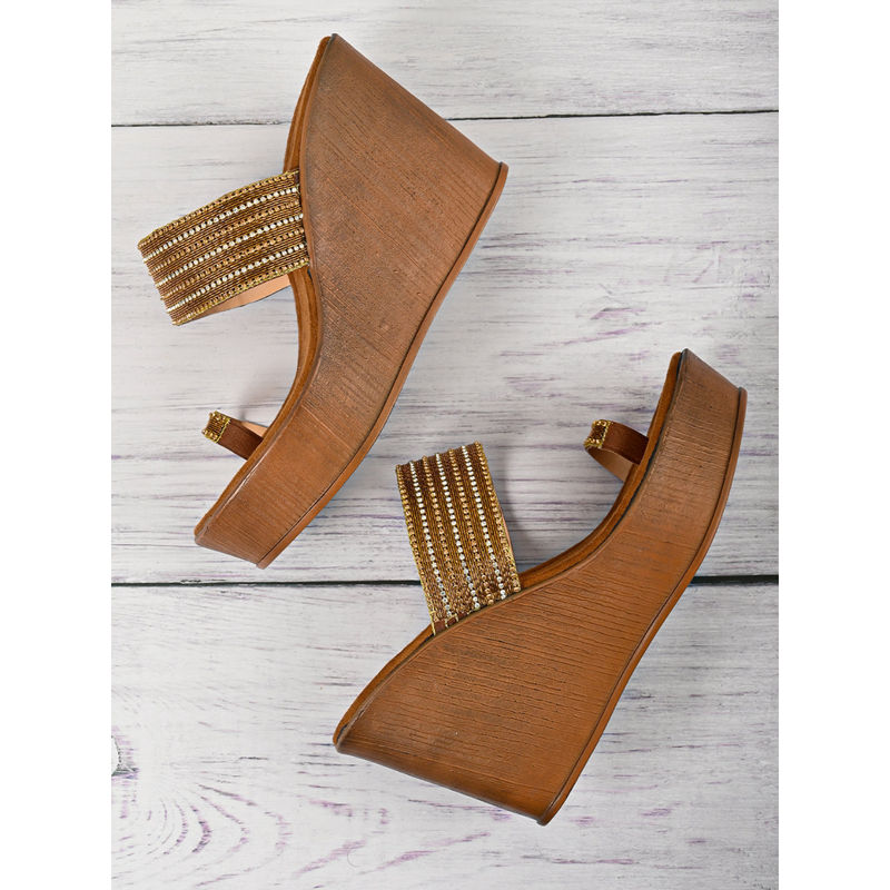 Buy Jove Women Bronze Embellished Wedges Online