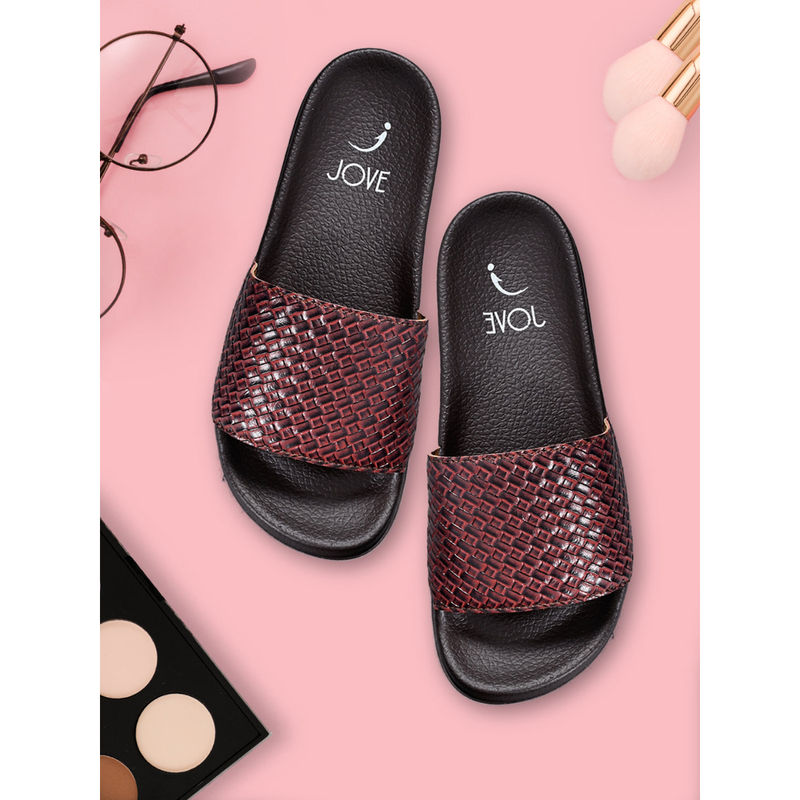 Buy Jove Women Pink Basket Weave Textured Sliders Online